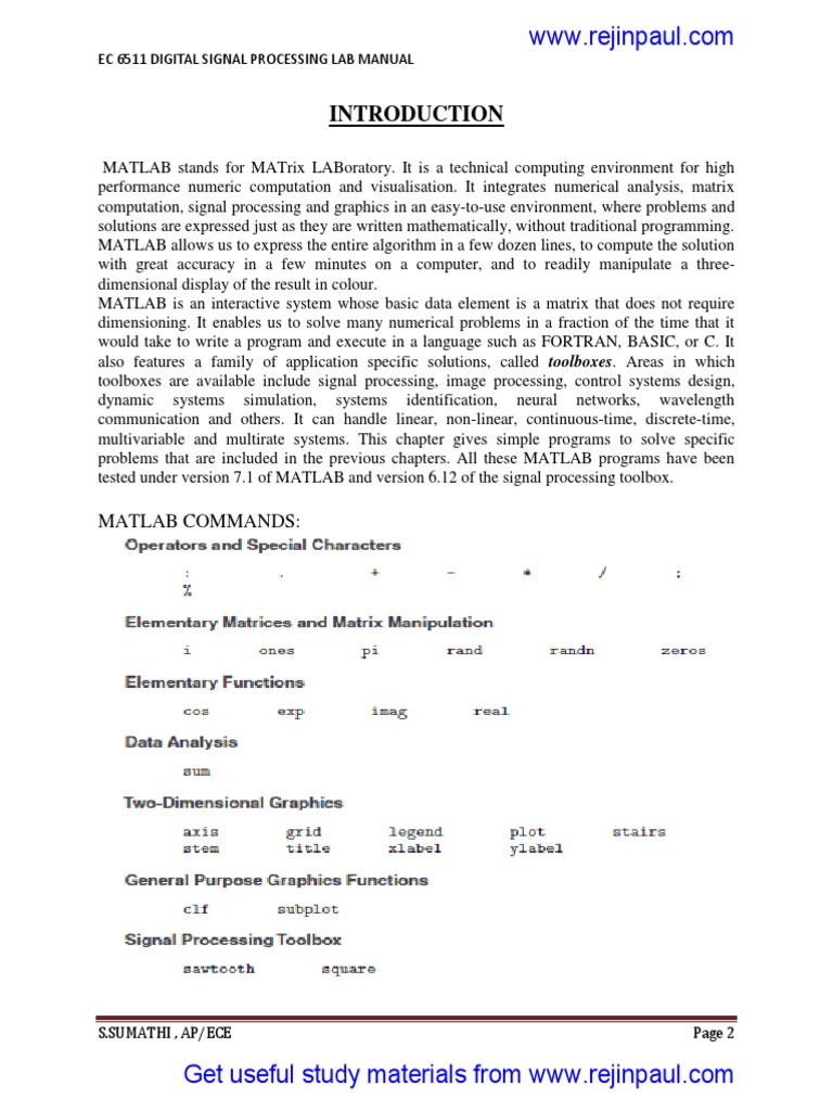 Digital Signal Processing Lab Manual | PDF | Discrete Time And ...