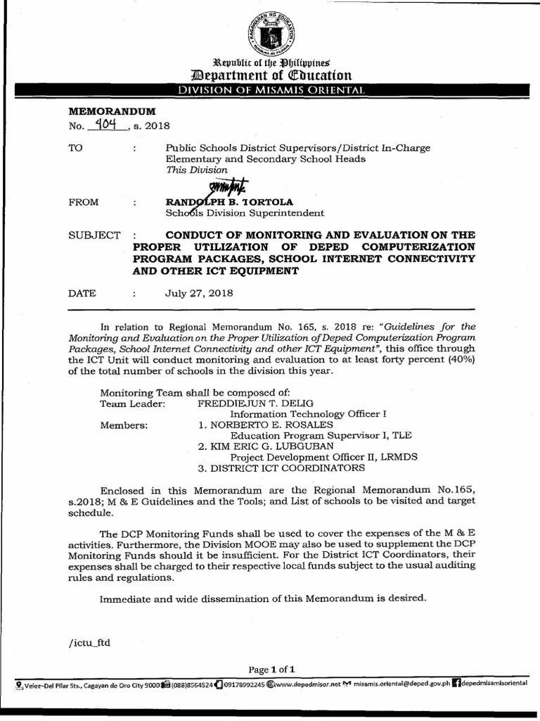 dm404s.2018 Conduct of Monitoring and Evaluation On The Proper ...