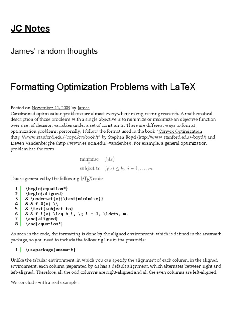 Formatting Optimization Problems With LaTeX - JC Notes | PDF ...