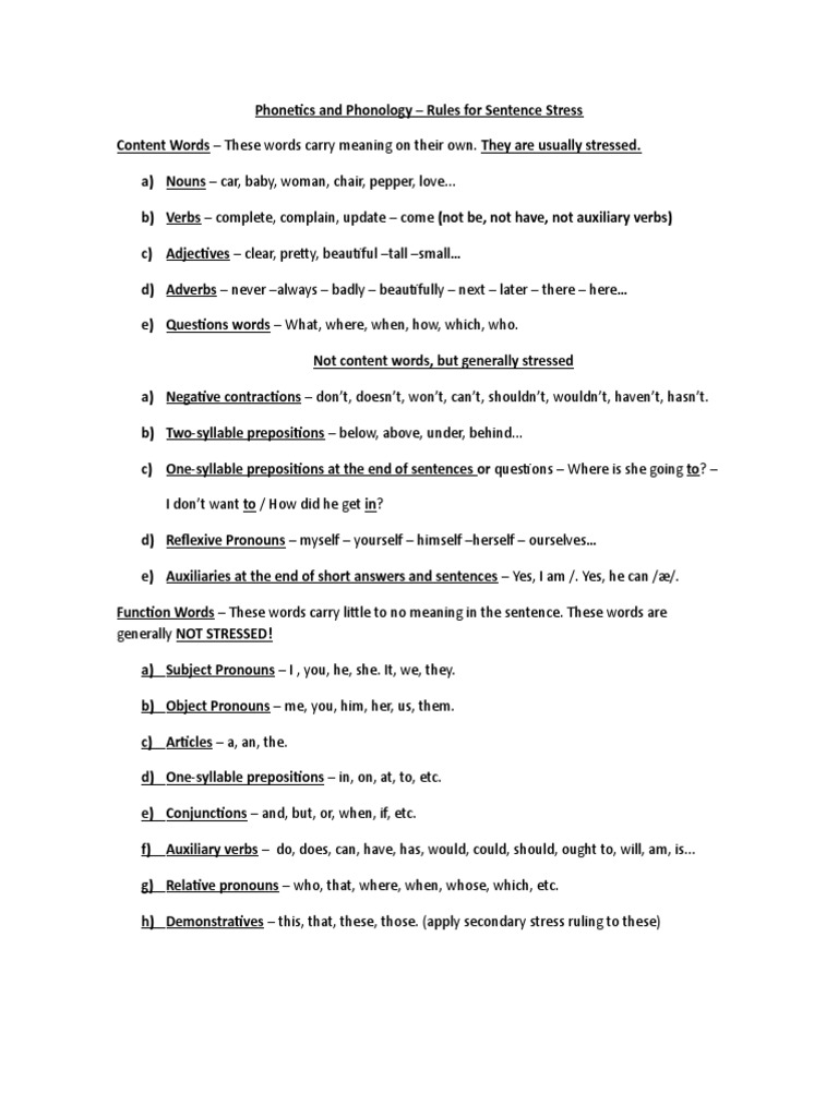 Phonetics and Phonology - Sentence Stress | PDF | Preposition And ...