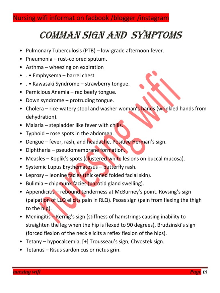 Comman Sign and Symptoms | PDF | Diseases And Disorders | Clinical Medicine