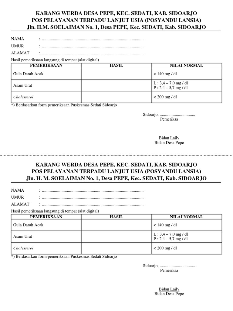 Form Pemeriksaan Posyandu Lansia | PDF
