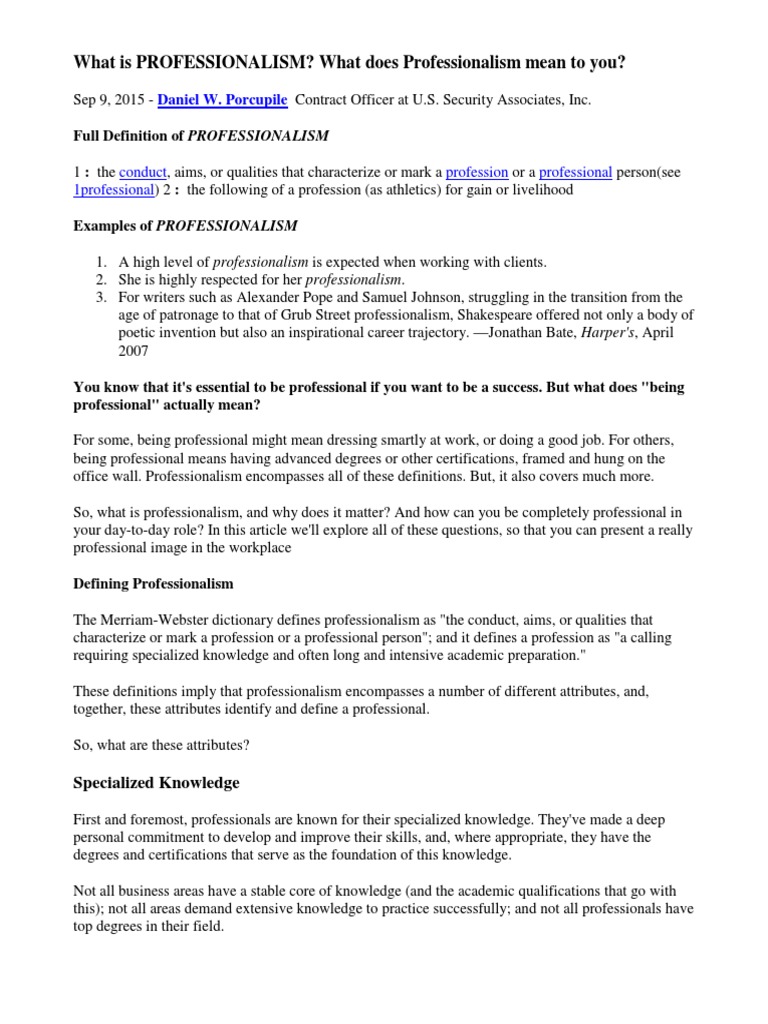 What Is PROFESSIONALISM PDF | PDF | Expert | Competence (Human Resources)