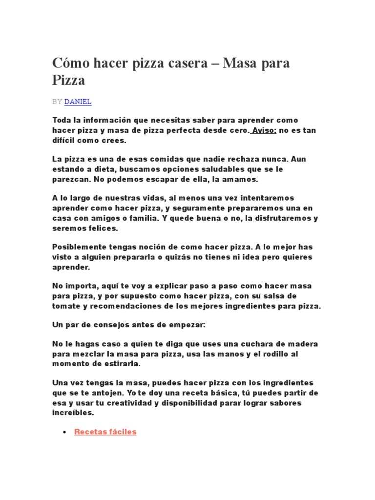 Cómo hacer pizza casera fácil | PDF | Pizza | Panes