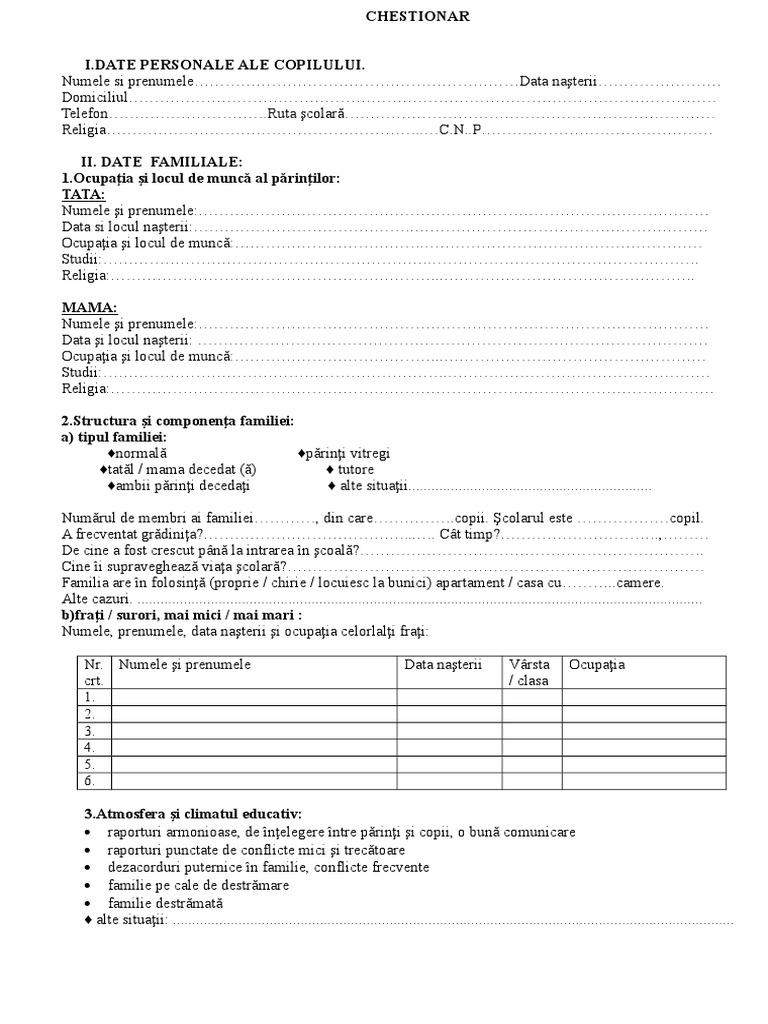 Chestionar Parinti Inceput An Scolar Pdf
