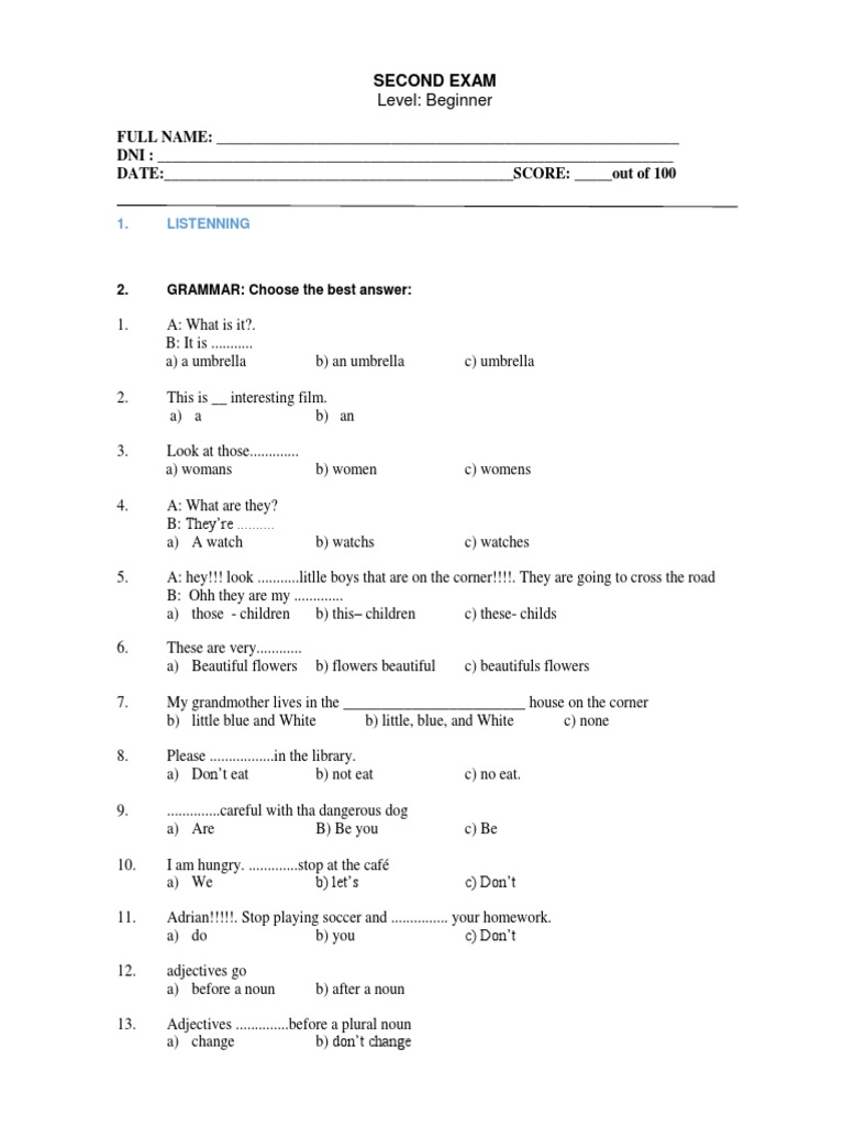 2do Exam English For Beginners | PDF