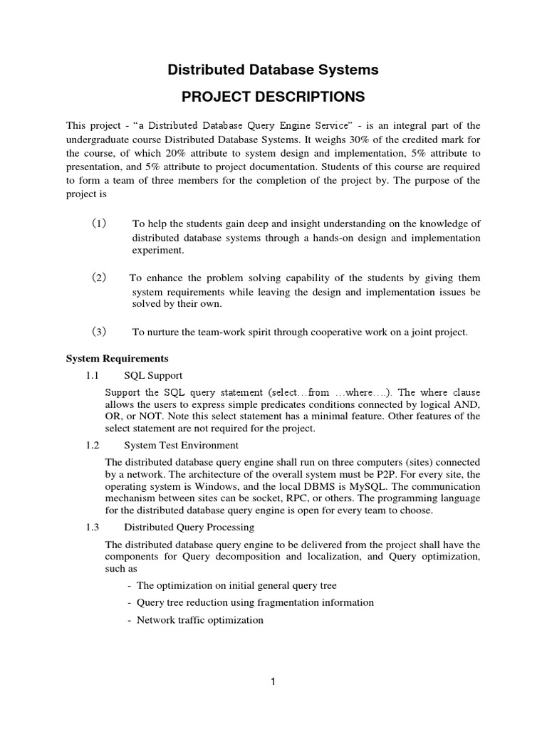 Distributed Database Systems Project Descriptions: System Requirements | PDF | Integer (Computer ...