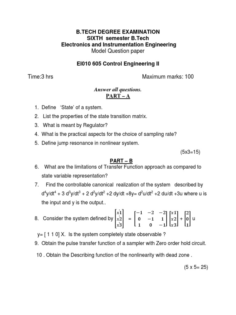 Model Question Paper: B.Tech Degree Examination SIXTH Semester B.Tech ...