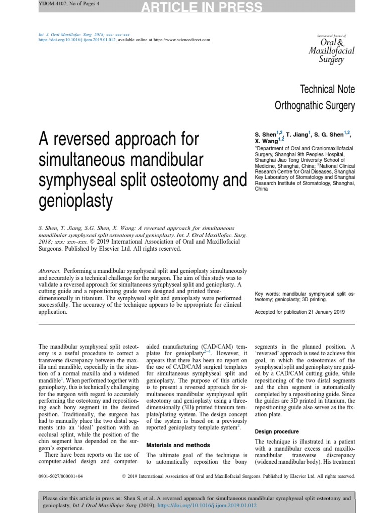 A Reversed Approach For Simultaneous Mandibular Symphyseal Split ...