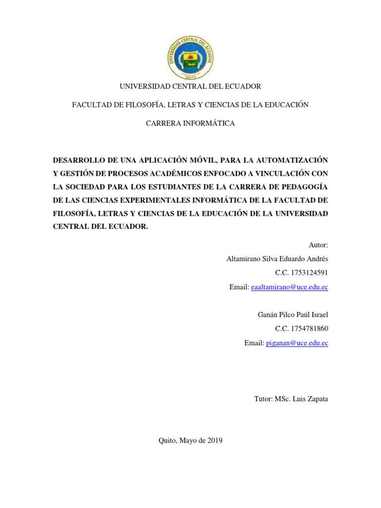 Plan de Trabajo Del Proyecto PDF | PDF | Maestros | Ecuador