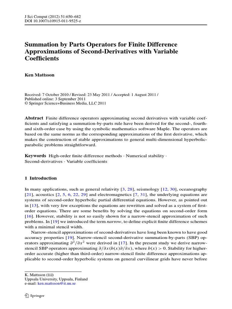 Summation by Parts Operators For Finite Difference Approximations of ...