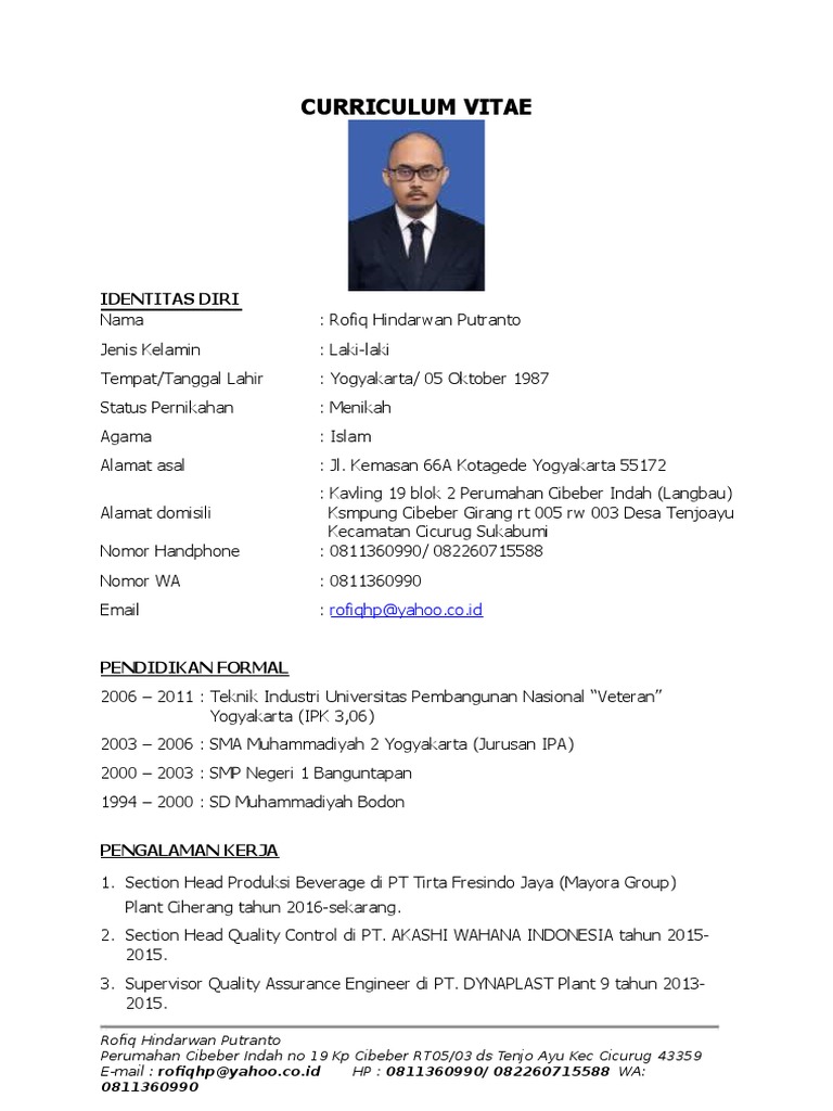 CV Rofiq Hindarwan Putranto | PDF | Karier & Perkembangan | Bisnis