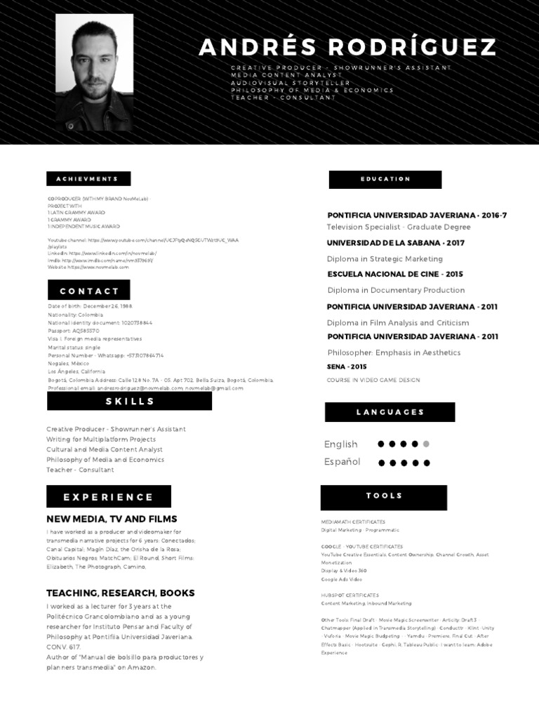 Andres Rodriguez - Productor Creativo - Showrunner's Assistant CV | PDF