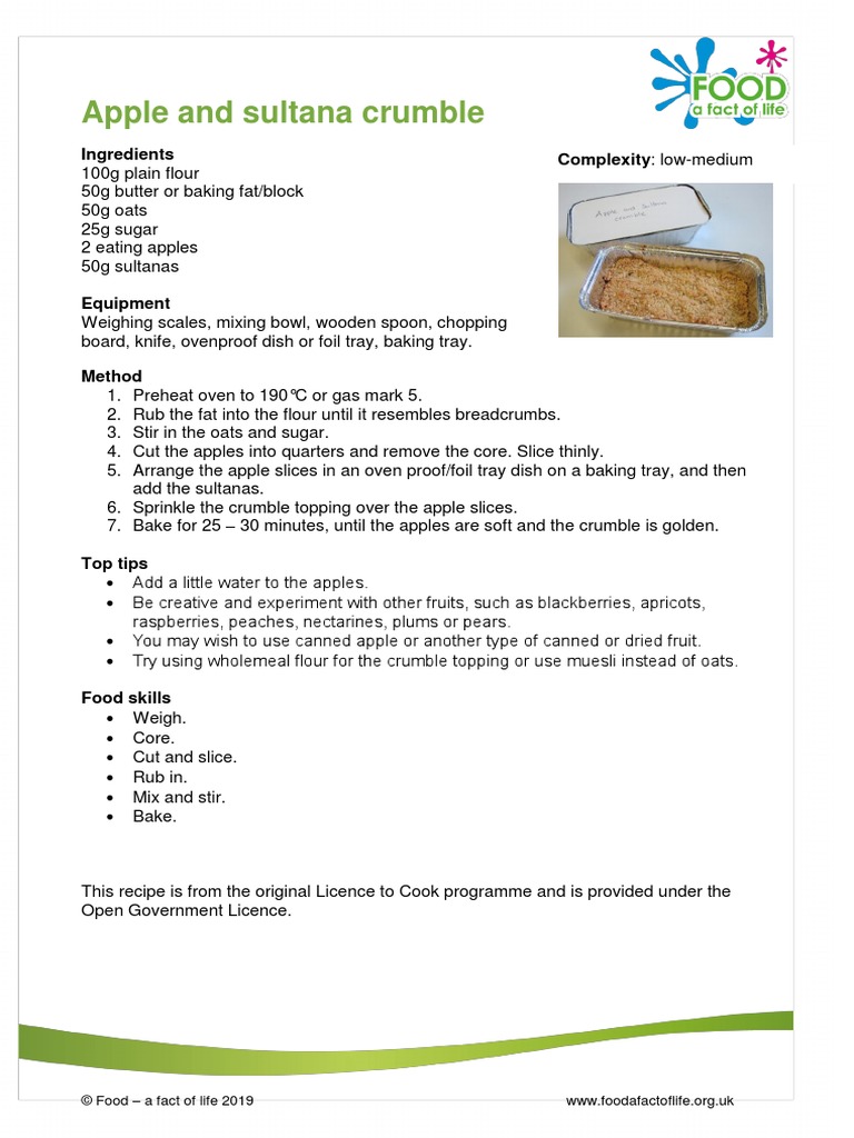 Apple and Sultana Crumble | PDF | Cooking, Food & Wine | Wellness