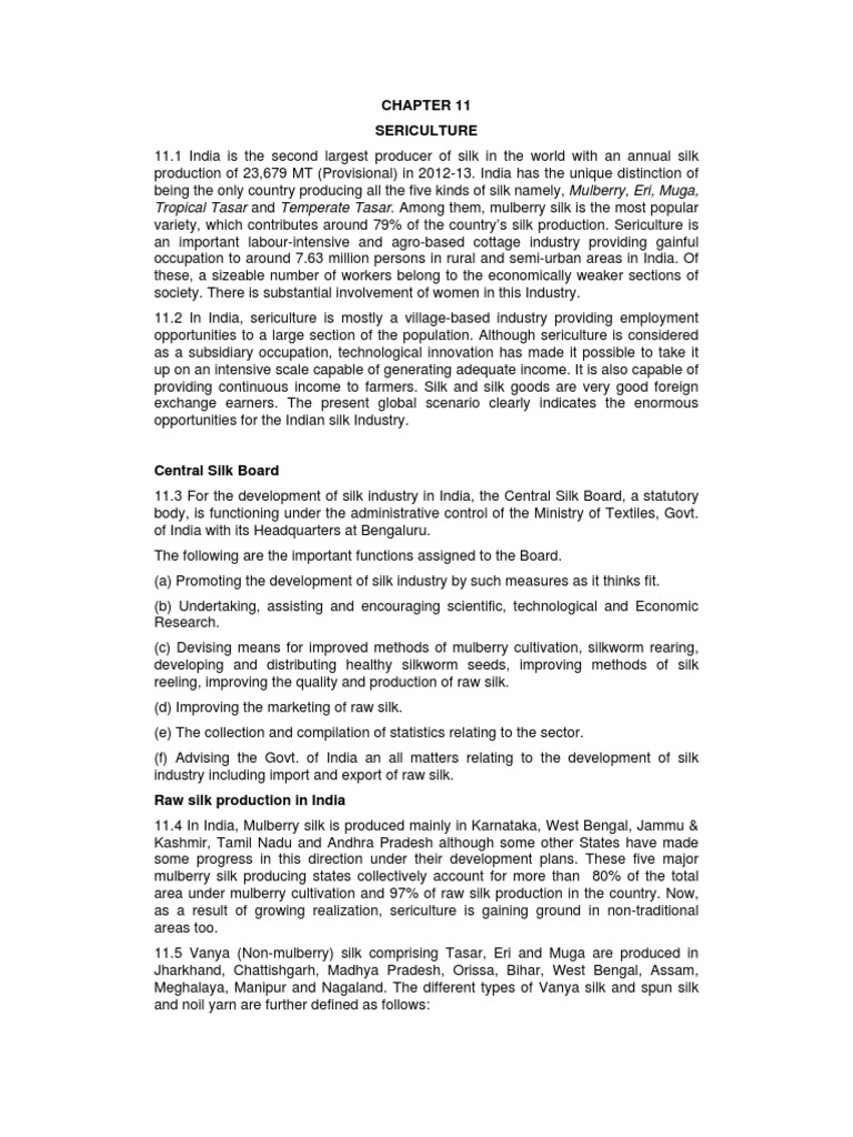 Sericulture Write Up - 1 | PDF | Silk | Fibers