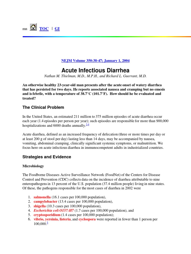 Acute Infectious Diarrhea: TOC GI | PDF | Diarrhea | Antimicrobial ...