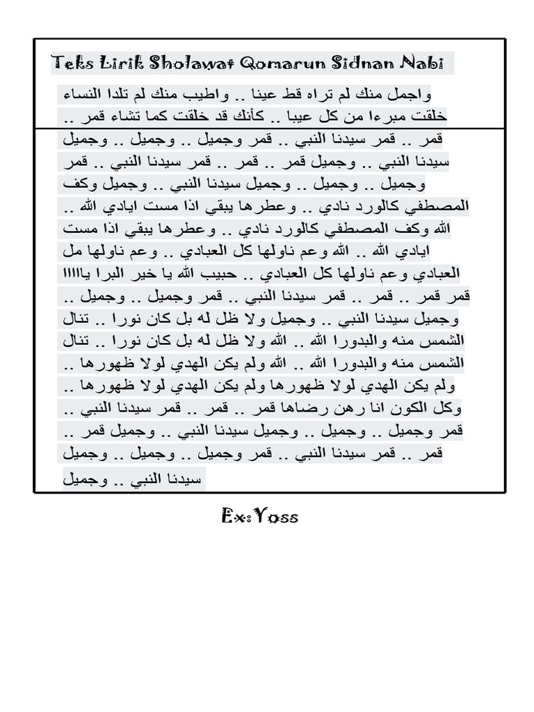 Teks Lirik Sholawat Qomarun Sidnan Nabi | PDF