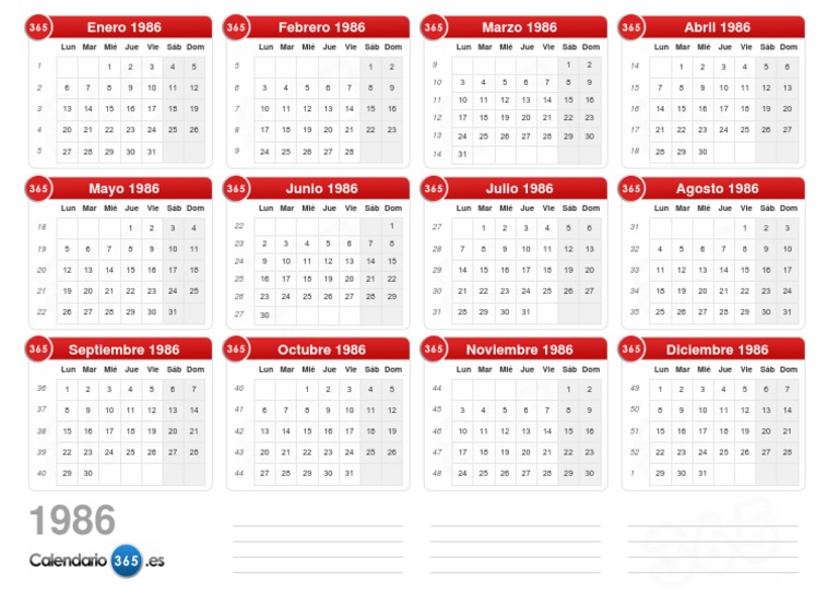 Calendario 1986 v2.0 PDF | PDF | Clima | Deportes