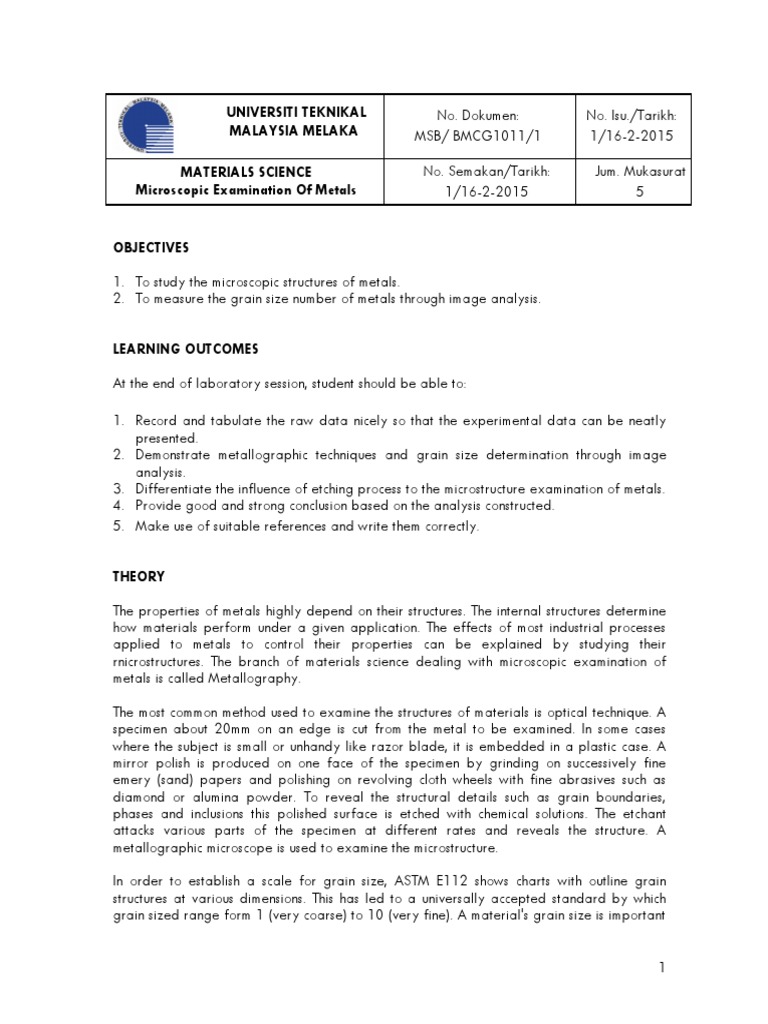 L1 Microstructure Examination | PDF | Metals | Applied And ...