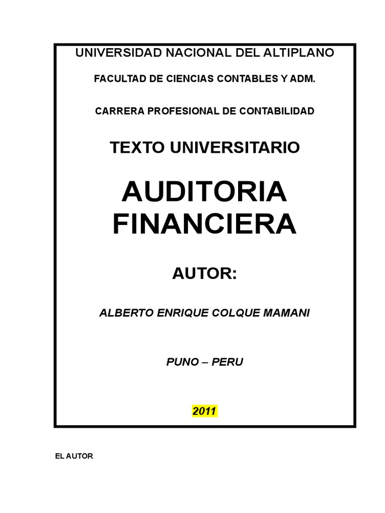 1 - LIBRO DE AUDITORIA FINANCIERA Teoria y Practica | PDF | Contralor | Contabilidad