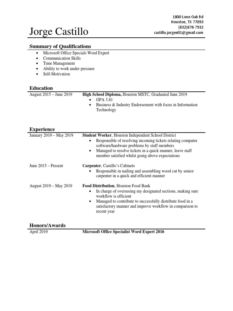 Jorge Castillo - Resume 3 | PDF