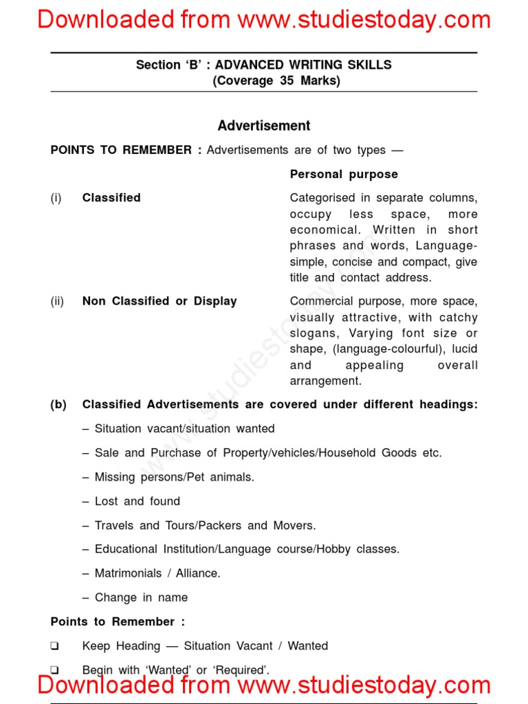 CBSE Class 12 English Writing Skills | PDF | Advertising | Brand