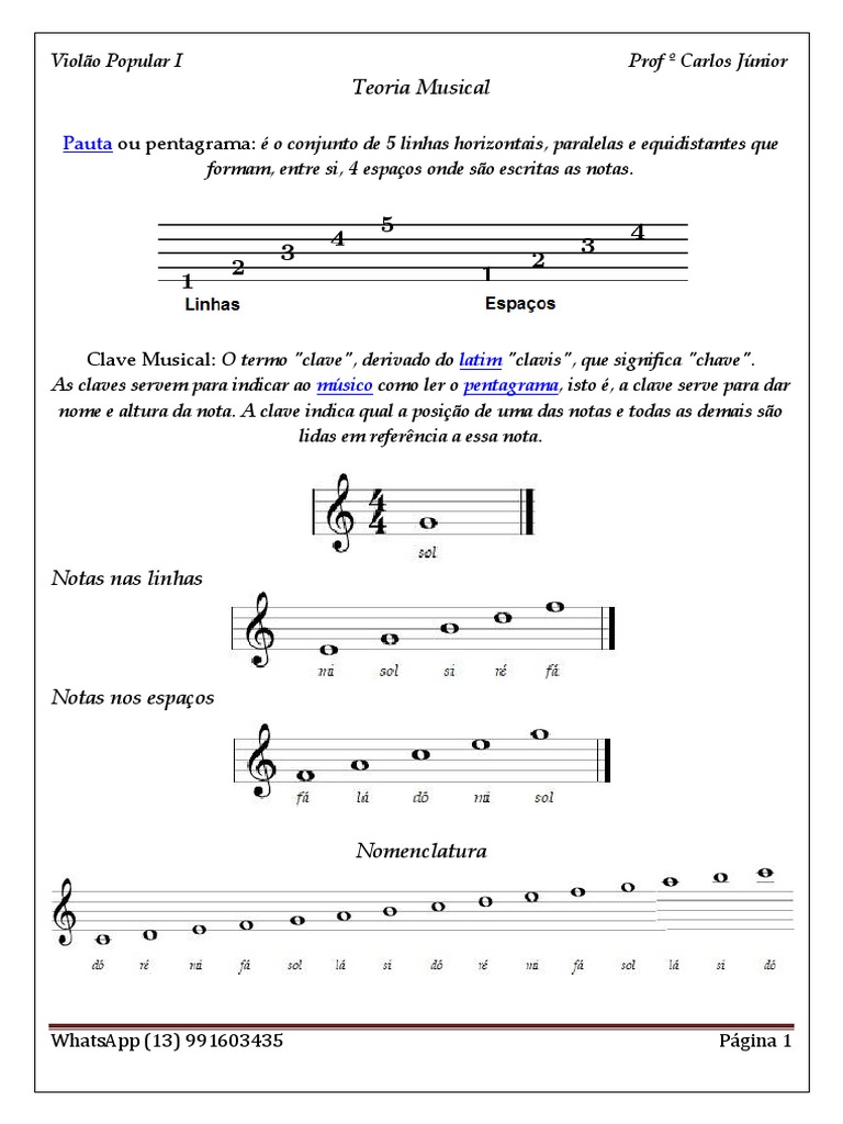 Teoria Musical - Pentagrama Clave Notas | PDF | Clave | Notação musical