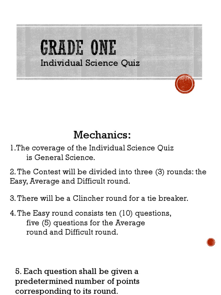Grade 1 Individual Science Quiz Guide | PDF | Stars | Sun