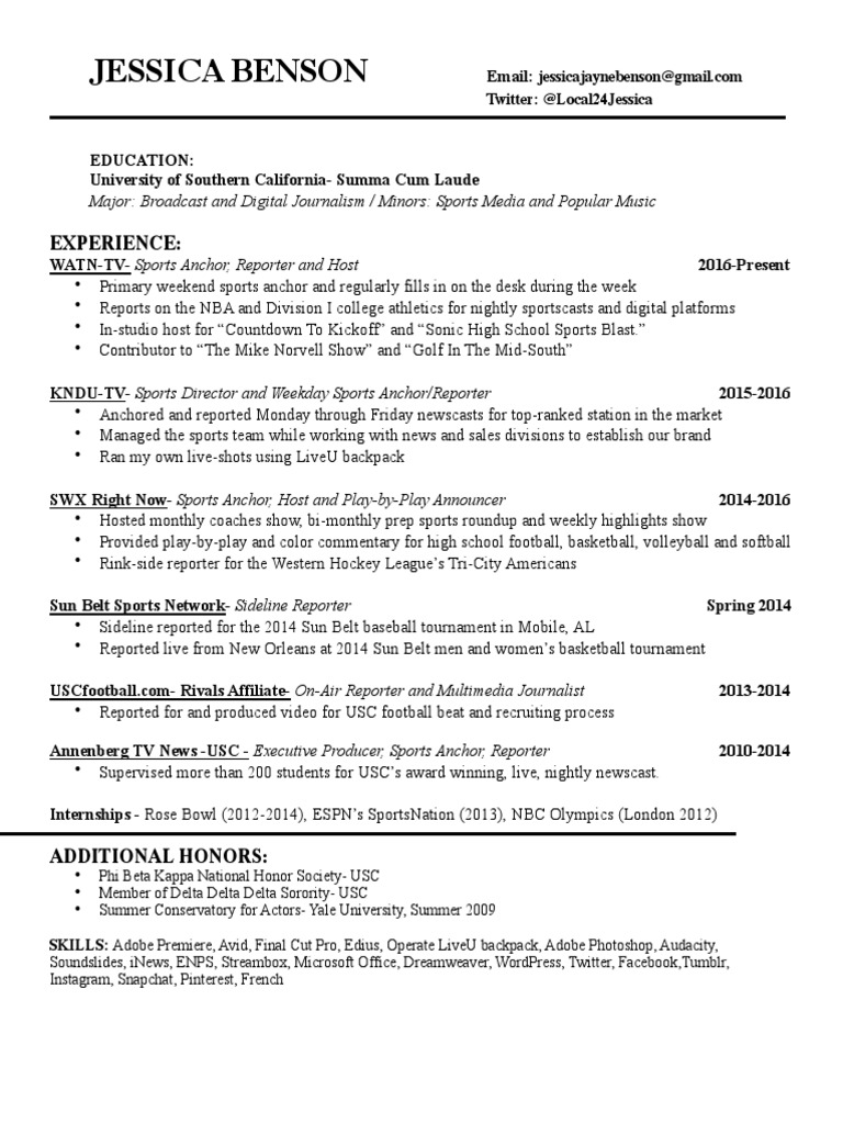 Jessica Benson Resume | PDF | University Of Southern California | News ...