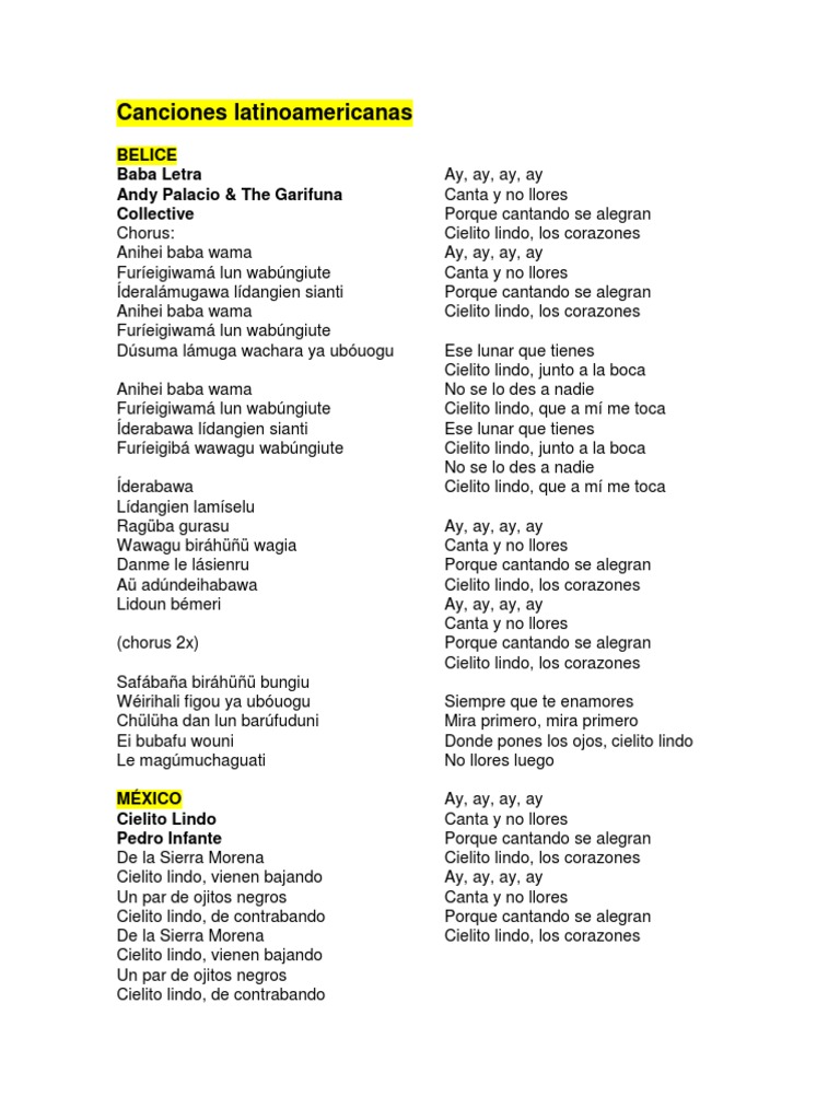 Canciones Folklóricas de Latinoamérica | PDF | Musica Latinoamericana ...