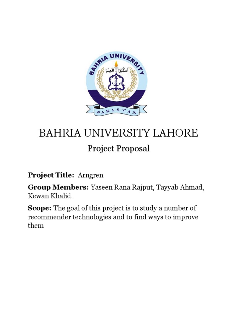 Bahria University Lahore: Project Proposal | PDF | Art | Computers