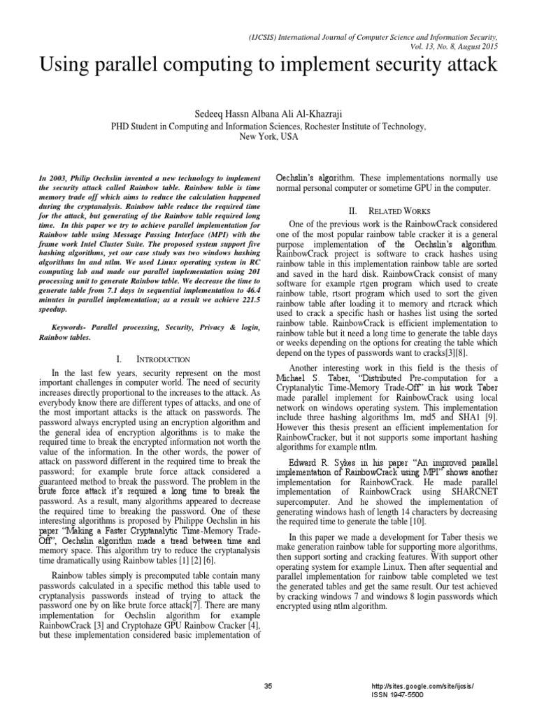 Using Parallel Computing To Implement Se PDF | PDF | Password | Cyberwarfare