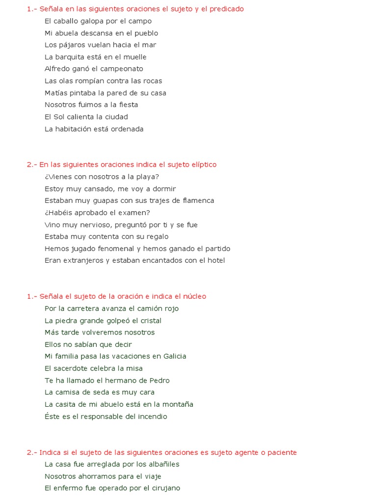 Oraciondes Con Sujeto y Predicado | PDF | Asunto (gramática ...