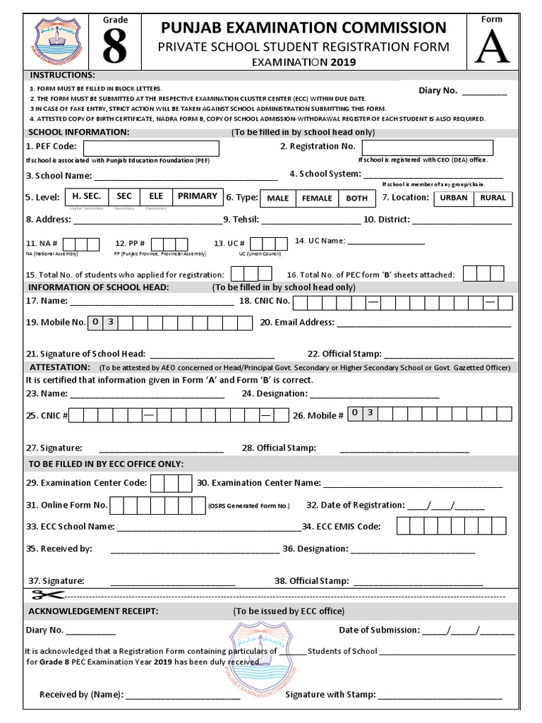Private School Grade 8 Registration Form 2019 - 1 | PDF | Schools ...