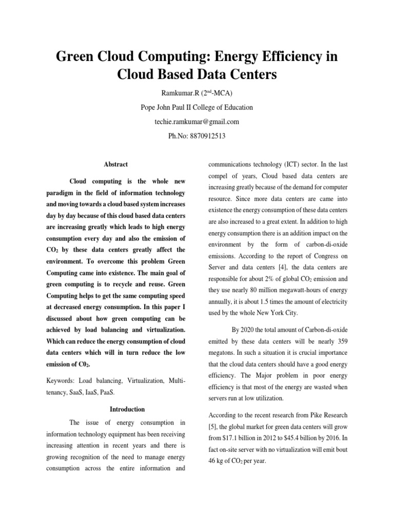 Green Cloud Computing Energy Efficiency | PDF | Platform As A Service | Cloud Computing