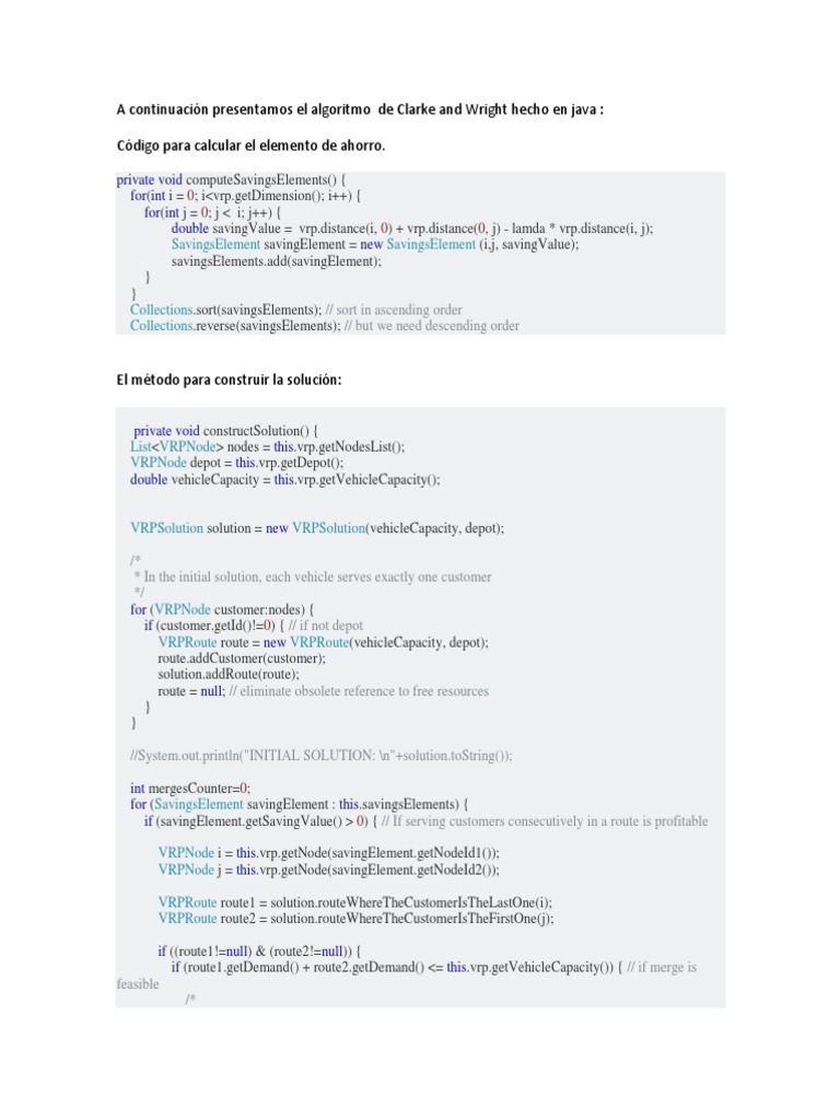 A Continuación Presentamos El Algoritmo de Clarke and Wright Hecho en ...