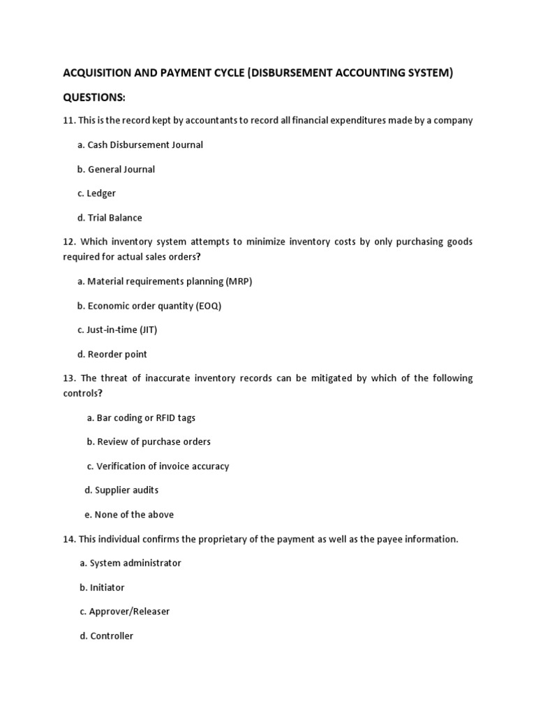 Acquisition and Payment Cycle (Disbursement Accounting System ...