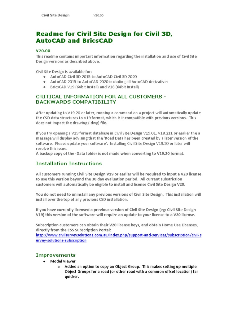 Readme For Civil Site Design For Civil 3D, Autocad and Bricscad | PDF ...