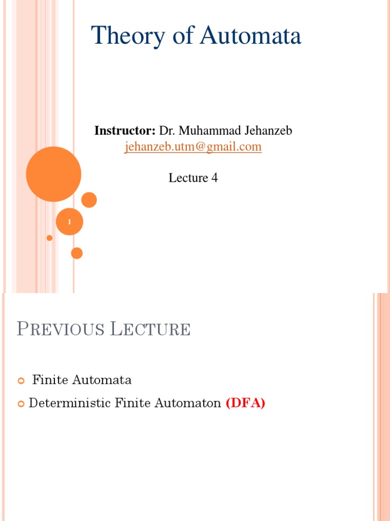 Theory of Automata: Instructor: Dr. Muhammad Jehanzeb | Download Free PDF | Discrete Mathematics ...