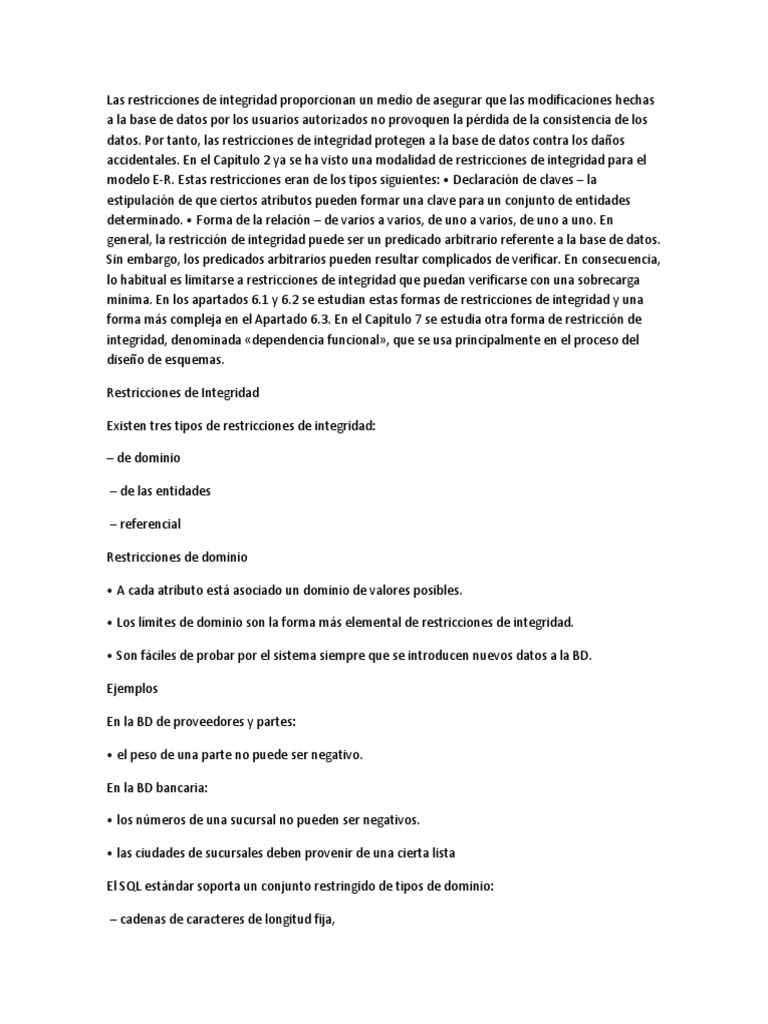 Las Restricciones De Integridad Bases De Datos Pdf Tabla Base De 3120