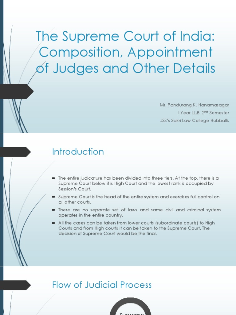 The Supreme Court of India: Composition, Appointment of Judges and ...