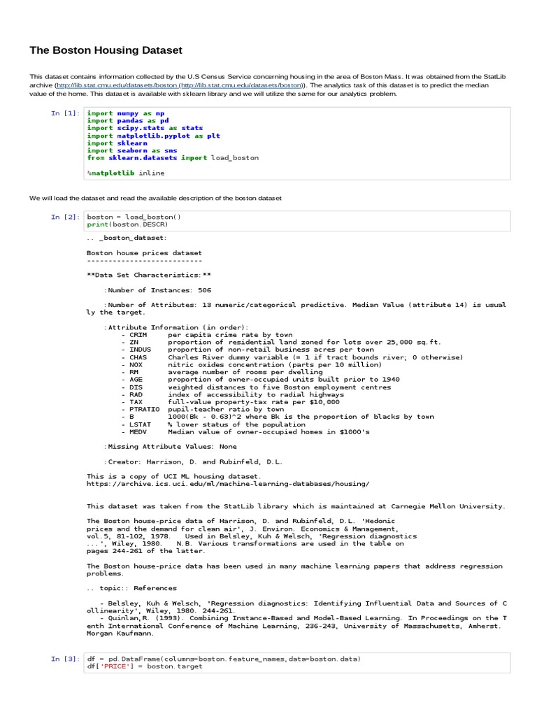 The Boston Housing Dataset | PDF | Statistical Analysis | Teaching ...