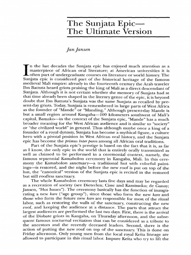 The Sunjata Epic - The Ultimate Version: Jan Jansen | PDF | Mali | West ...