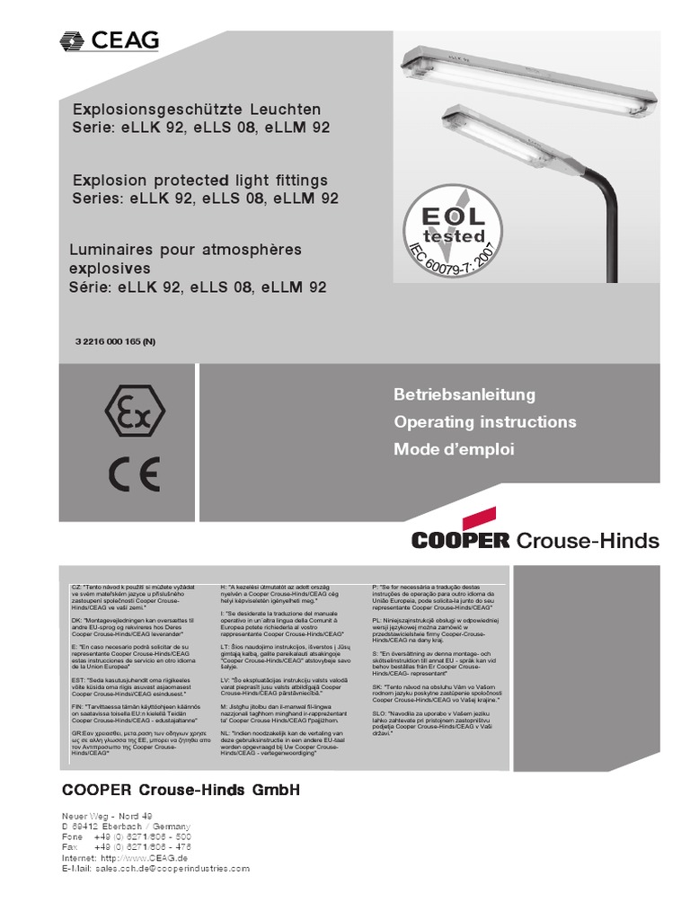 Cooper Ceag Datasheet Linear Fluorescent Luminaire Ellk CG S 1 | PDF ...