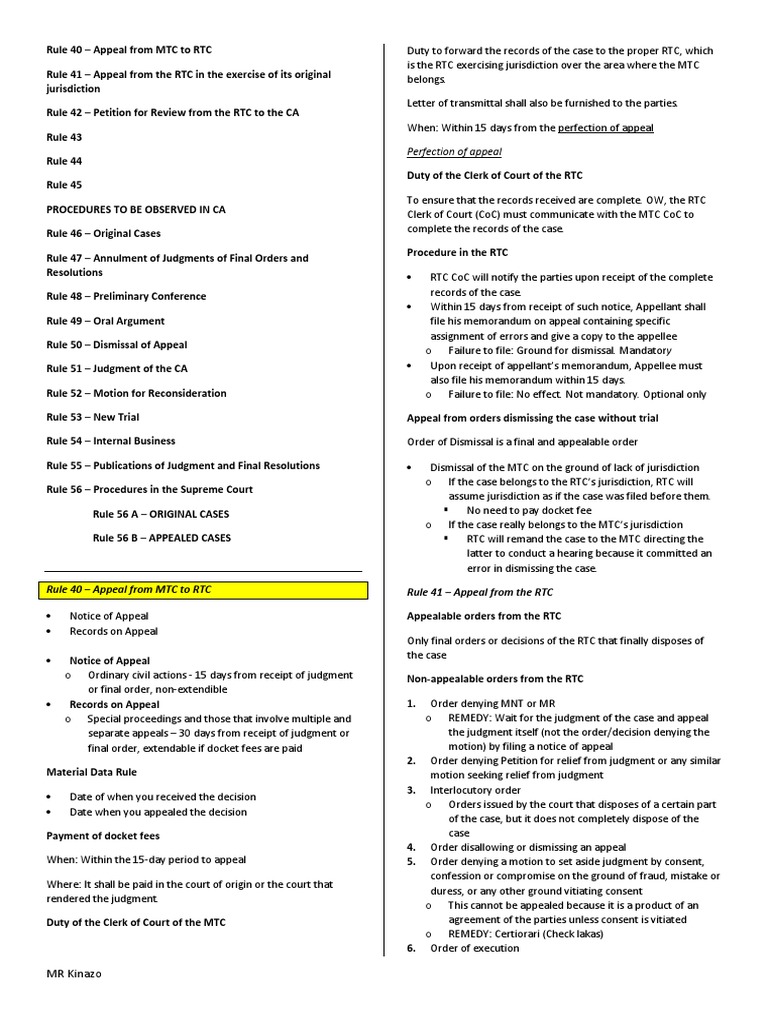 Civil Procedure Finals Notes | PDF | Judgment (Law) | Appeal