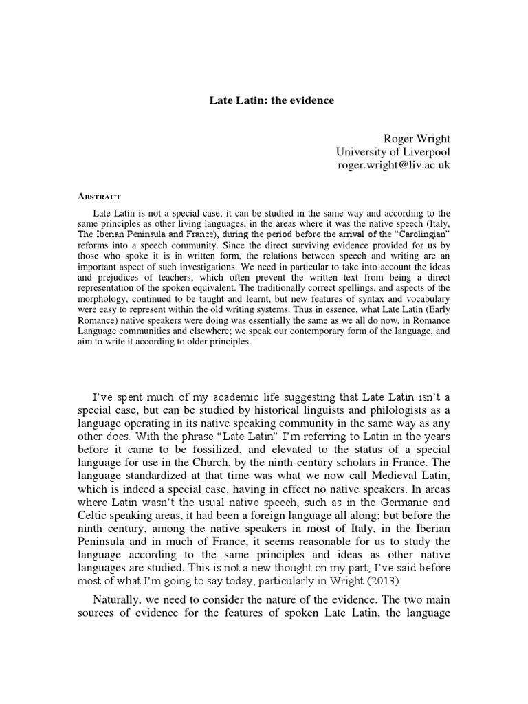 Late Latin - The Evidence - Wright PDF | PDF | Latin | Linguistics