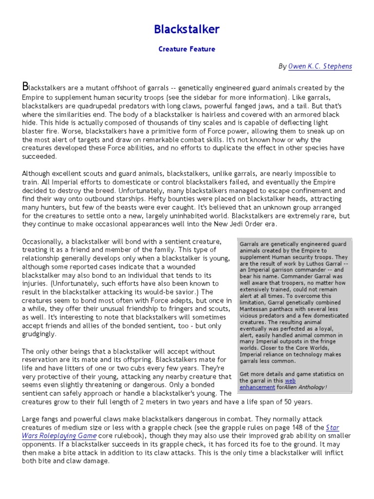 Creature Feature Black Stalker | PDF | Leisure | Nature