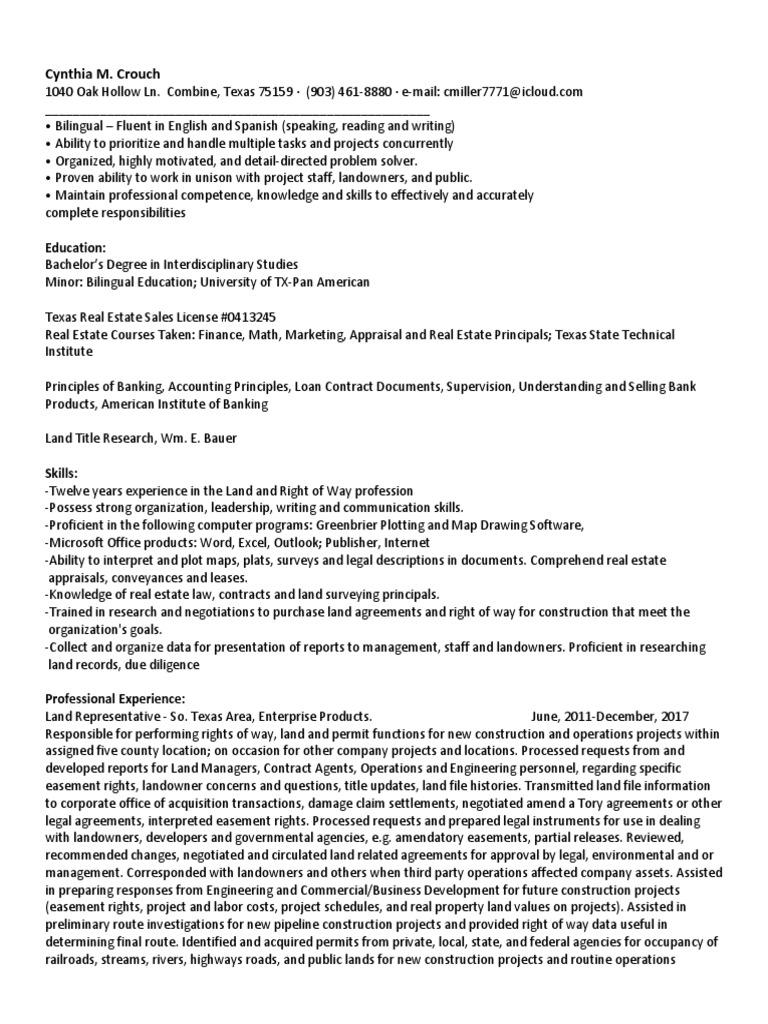 Cynthia Crouch Resume | PDF | Easement | Real Property