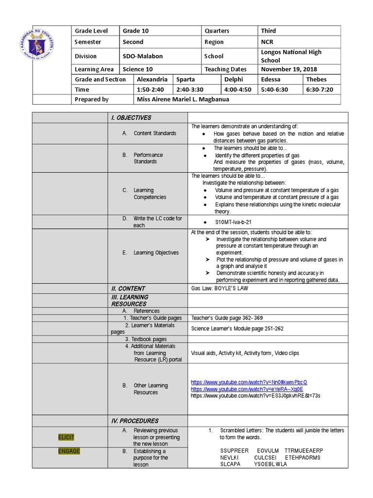 Grade Level Quarters Semester Region Division School Learning Area ...