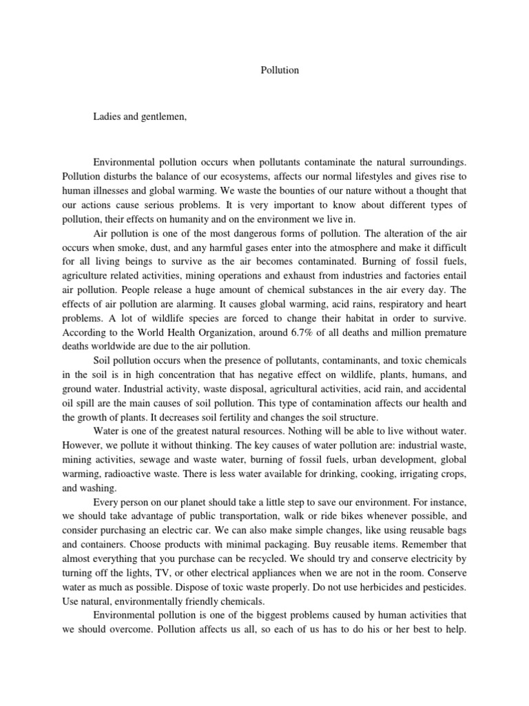 Essay On Pollution | PDF | Pollution | Air Pollution